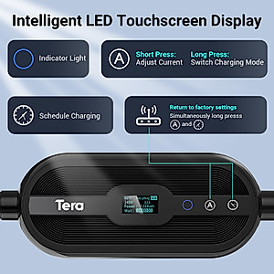 Tera Electric Vehicle Charger for J1772: Tesla EV Level 1 & 2 Portable 32A 8A 110V 240V Wall Connector Dual Use ETL NEMA 14-50 & 5-15 Wi-Fi Enabled 25FT Cable with Holder P01