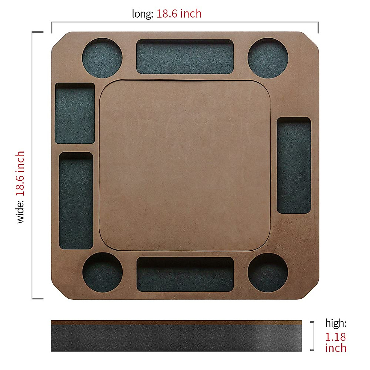 Floating Game or Card Table Tray for Pool or Beach Party Float Lounge Durable Foam Drink Holders with Waterproof Playing Cards (Brown)