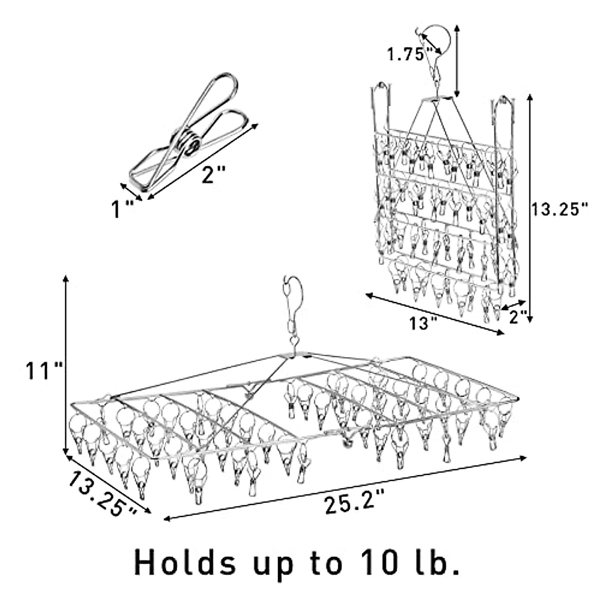 Tosnail 52 Clips Foldable Clothes Drying Rack with 30 Clips and Loops, Stainless Steel Clip and Drip Hangers, Laundry Accessories for Socks, Bras, Towels, Underwear, Baby Clothes