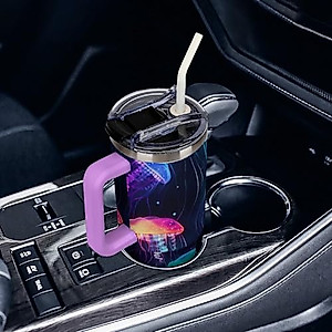 Jellyfish 40 Oz Car Cup Stainless Steel Travel Mug Leak-Proof Insulated Tumbler with Handle Violet-style