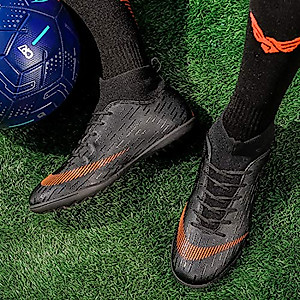 LIAOCX Men’s Soccer Boots Shoes TF/AG Athletic Sneaker Football Boots Cleats High-top Sock for Outdoor/Indoor/Competition/Training Black