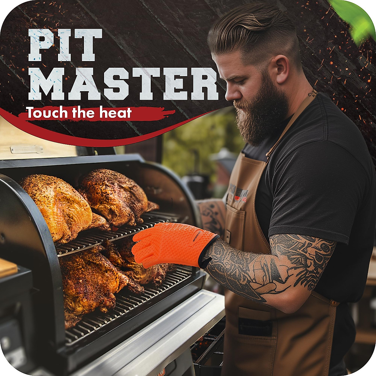 KITCHEN PERFECTION XL Silicone Smoker Oven Gloves-Extreme Heat Resistant BBQ Gloves-Handle Hot Food Right on Your Grill Fryer&Pit|Waterproof Grilling Cooking Baking Mitts|Superior Value Set+3 Bonuses