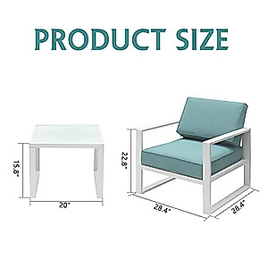 Green4ever Aluminium Outdoor Armchair, 3 Pcs Modern Metal Patio Sofa Balcony Conversation Sets with Side Table (White)