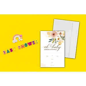Baby Shower Invitations and Envelopes, Floral Baby Shower Invitations, Blush Powder Floral Baby Shower Gender Reveal Party Supplies 25 Cards With Envelopes -(015bbyaoqing)
