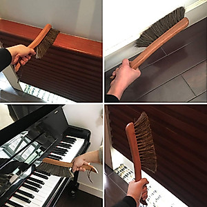 AMERWASH PLUS Counter Brush for Furniture, Drafting, Patio, Bed, Fireplace, Woodworking Cleaning, Horsehair Bristles Duster Wooden Handle Shop Brush, Hand Broom Brush - 2 Pack