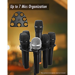 Numhag Microphone Holder, Multi Mic Holder for Wired and Wireless Mics, Multiple Microphone Organizer and Display for Mic Stand, Hold Up to 7 Microphones, Aluminum, Black