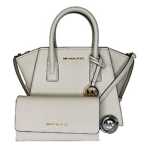 Michael Kors MICHAEL Michael Kors Avril Small Logo Top-Zip Satchel bundled with Trifold Wallet Purse Hook (Lt Cream)