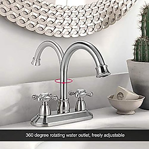 GOWIN Brushed Nickel Bathroom Faucet with Drain Assembly and Supply Hose, 2-Handle 4 Inch Centerset Faucet for bathrooms,High Arc Swivel Spout Bathroom Sinks Faucet