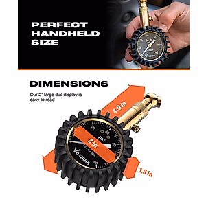 Tire Pressure Gauge - (0-60 PSI) Heavy Duty, Certified ANSI Accurate with Large 2 Inch Easy to Read Glow Dial, Low - High Air Pressure Gauge. Tire Gauge for Car and Trucks Tires by Vondior