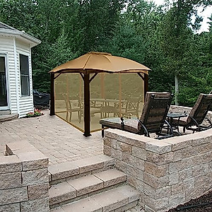 DURCOVER Gazebo Mosquito Netting 10x12ft, Replacement Universal Gazebo Netting with Zippers for Outdoor Garden Patio Gazebo 4-Panel Screen Sidewalls, Brown (Mosquito Net Only)