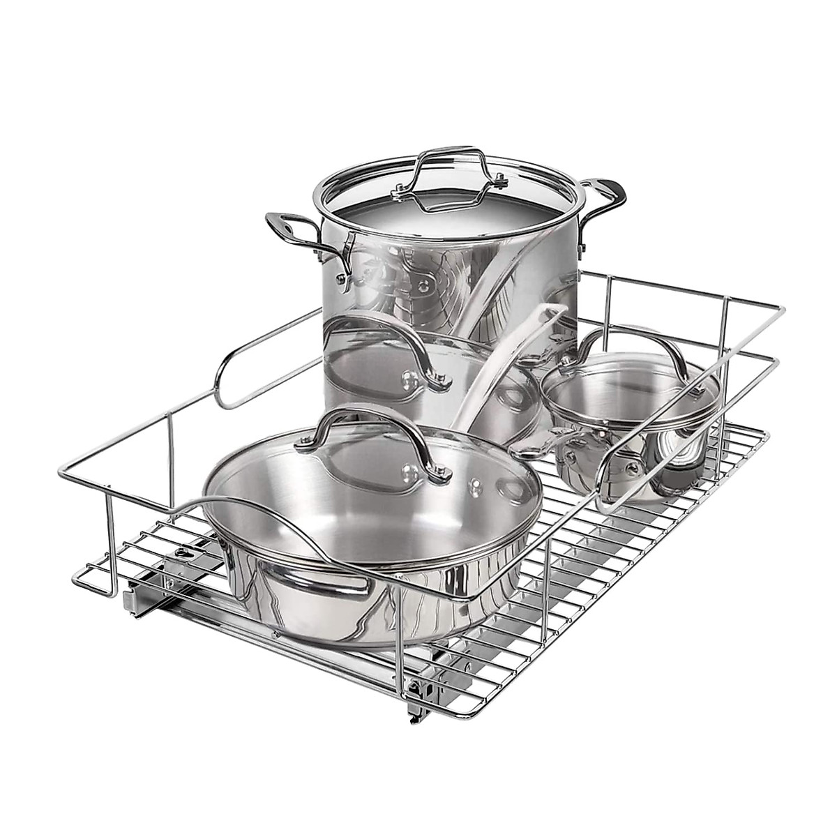 GF-LaLan (11"x18") Pull Out Cabinet Organizer, Heavy Duty Slide Out Kitchen Cabinet Storage Shelves, Roll Extendable Sliding Drawer - 11"W x 18"D- Requires At Least 12" Cabinet Opening, Chrome Finish