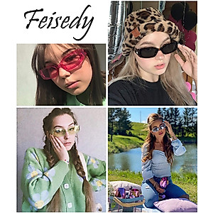 FEISEDY Retro Rectangle Sunglasses Women Men Vintage 90s Small Glasses Thick Narrow Fashion Y2K Plastic Glasses B2462