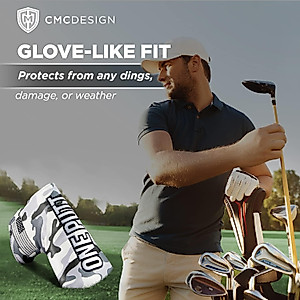 CMC Design Custom Snow Camo Embroidered Golf Blade Head Cover - Glove Soft Lining - Design Elements Include Applique and Embossing - Great Fit for Any Club as Golf Head Covers, Blade Putter Cover