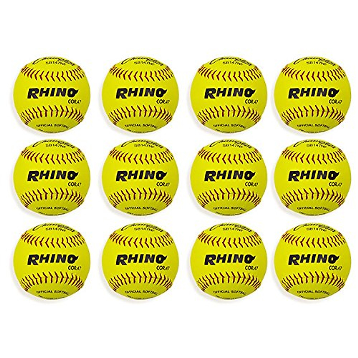Champion Sports 12" Leather Cover Softballs - Poly Core - Medium Compression - NFHS Approved - Raised Seams - Optic Yellow - Pack of 12
