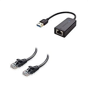 Cable Matters USB to Ethernet Adapter (USB 3.0 to Ethernet) Supporting 10/100/1000 Mbps Ethernet Network in Black & Snagless Cat6 Ethernet Cable