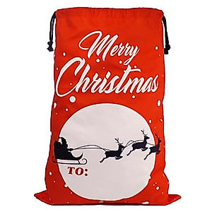 ulafbwur Hand Washable Santa Bag Reusable with Reindeer Sleigh Design Large 70x50cm Size Heavy Duty Cotton Material Festive Drawstring for Red