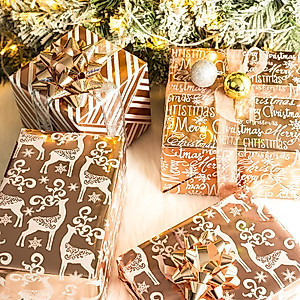 MAYPLUSS Christmas Wrapping Paper Roll - Mini Roll - 17 inch X 120 inch Per roll - 3 Different Rose Gold Design with Glitter Metallic Foil Shine (42.3 sq.ft.ttl)