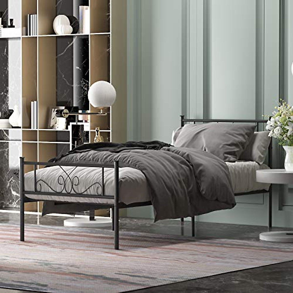 SimLife Twin Metal Bed Frame Storage Steel Platform Bed for Kids Girls Boys with Headboard Footboard 12.7 in Under Bed Storage Easy Assembly Black