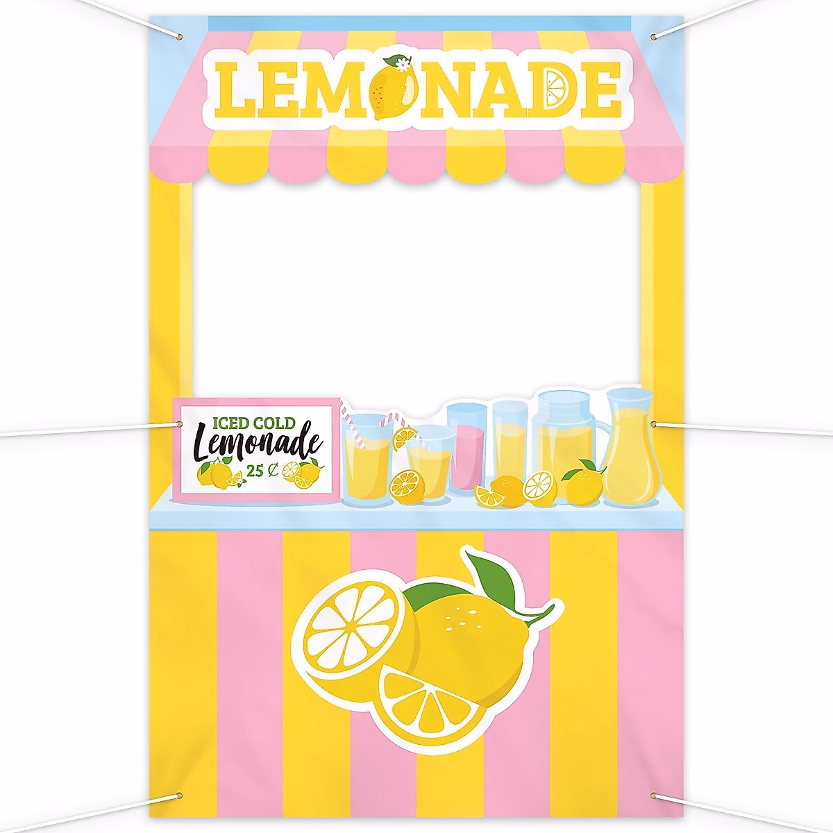 Vansolinne Lemon Party Supplies Lemonade Stand Backdrop Banner Lemon Photo Booth Props Decorations Fabric Selfie Frame Prop for Summer Birthday Bridal Baby Shower Supplies