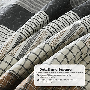 Y-PLWOMEN Quilt Sets 100% Cotton , 3 Piece Striped Quilts, Farmhouse Lightweight Cozy Quilt King Size