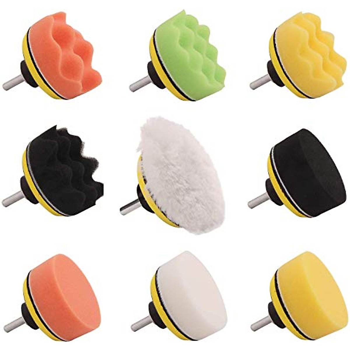 Makitoyo 3-inch Car Foam Drill Polishing Pad Kit for Car Sanding, Buffing, Polishing, Waxing, Sealing Glaze (18 Pads+2 Drill Adapters+2 Suction Cups), 22pieces 3-inch Buffing Pad Set