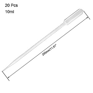 uxcell 20 Pcs Plastic Disposable Pipettes 10ml, Clear Graduated Transfer Pipettes, 295mm Length, Liquid Dropper for Lab
