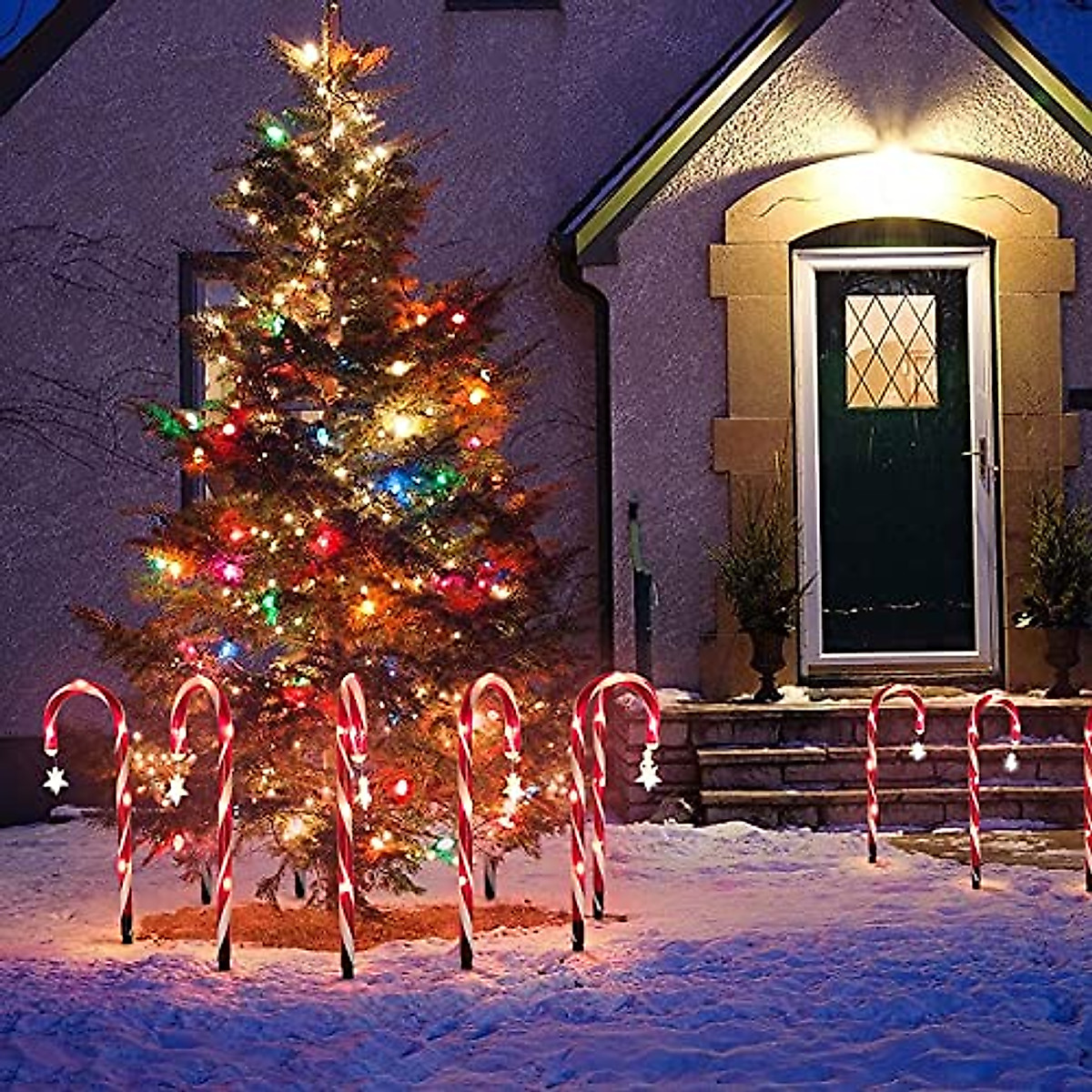 Christmas Candy Cane Lights,8 Pcs Solar Lights， 8 Modes Christmas Decoration Lawn Candy Cane Lights， Solar Powered Garden Lights， Home Led for Outdoor Garden Lighting