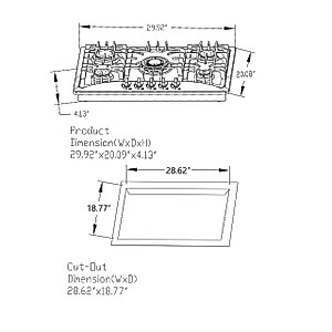 Empava 30 inch cooktop Gas with 5 Italy SABAF Burners, 30" NG/LPG Convertible Dual Fuel Stove Perfect for Modern Kitchens and RV Cooking, Black