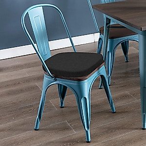 baibu 14x14 Inches Metal Chairs Cushions with Ties Set of 4, Non-Slip Metal Dining Chair Pads Kitchen Chair Cushions with Machine Washable Cover - 4 Cushions Only (Black, 14x14x1.5in)