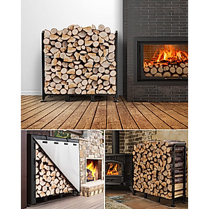 Brightown Firewood Rack Outdoor with Cover, 4FT Indoor Wood Rack for Firewood, Waterproof Fire Wood Holder Outside, Adjustable Heavy Duty Logs Stand Stacker Holder for Fireplace Patio Deck, Black