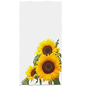Bright Sunflowers Hand Towels Yellow Flowers Green Leaves Bathroom Hand Towels Soft Kitchen Dish Towels 13.6 X 29' for Household Daily Use | Home Decoration | Carry-On Hotel Gym Spa Sweat Towels