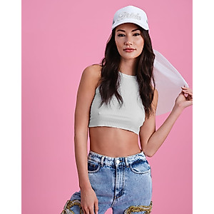 xo, Fetti Bachelorette Bride White Trucker Hat - Detachable Veil | Bach Party Decorations, Pearl Bride to Be Head Accessory, Bridesmaid Gift, Engagement Party Supplies, Cute Garden Party Cap