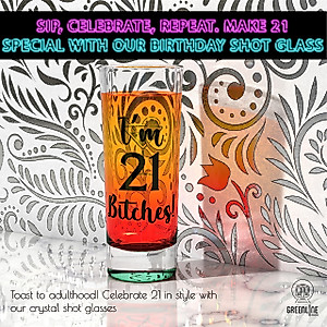 Greenline Goods Shot Glass – 21st Birthday Shot Glass I’m 21 Bitches 21st Birthday Party Decorations (1 Glass) – Funny Colored Shot Glass