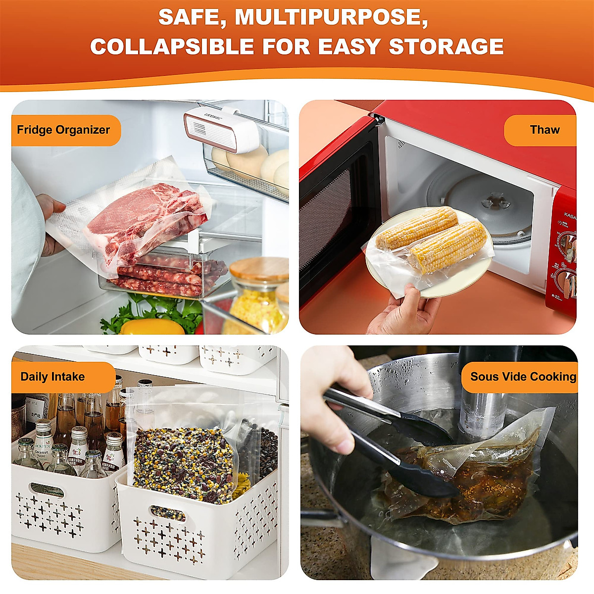 MONT4 Sous Vide Seal Bags 100 Quart 8x12 Inch - Food Vacuum Sealer Bags - BPA Free Nylon Plastic - Transparent Embossed Packaging - Microwave, Freezer, and Cook Safe - Ideal for Food Mean Storage