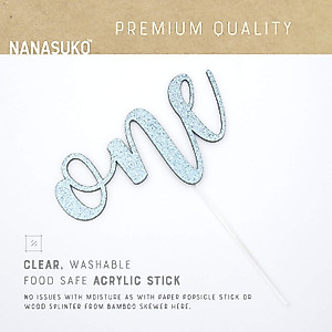 NANASUKO 1st Birthday Cake Topper - one - Double Sided Gold Glitter - Premium Quality Made in USA