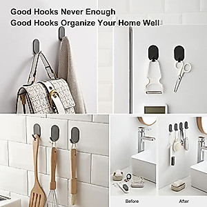 OKAKA Heavy Duty Adhesive Hooks Carbon Steel Wall Hooks for Bathroom Kitchen Home Sticky Hooks Metal Black10 Pack