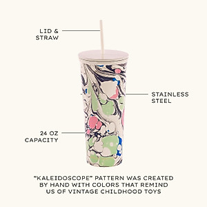 AMÉLIN ARCHIVE Stainless Steel Tumbler, 24 Ounce Travel Tumbler, Double Wall Insulated Cup with Lid and Straw (Kaleidoscope)