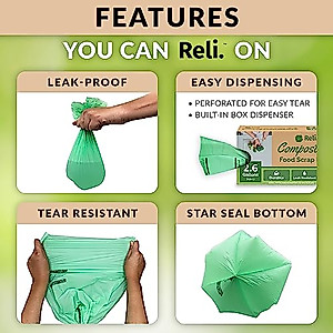Reli. Compost Bags 2.6 Gallon (150 Count) | ASTM D6400 | Compostable Trash Bags for Food Scraps | Small Compost Bags for Kitchen Compost Bin/Countertop Bin | Green, Eco Bags for Food Waste, 2.6 Gal