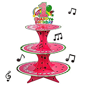 Watermelon Party Supplies Cupcake Stand, 1st First Coco Party Favors Cake Stand for Kids Birthday Party Decorations, Kid's Melon Birthday Baby Shower Party Supplies