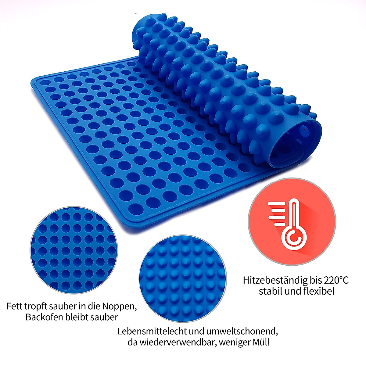 Silicone baking mat, 1.2 cm baking mat dog biscuits, multi-purpose silicone mat for oven, heat-resistant & food-safe, Bpa-free (Blue & Red)