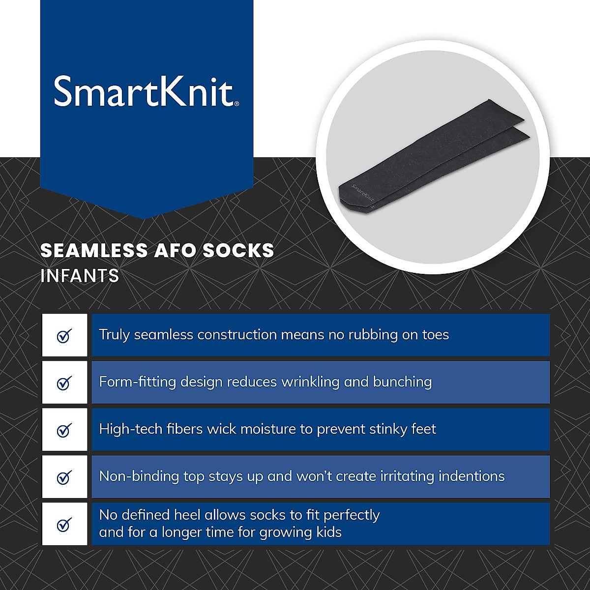 SmartKnit AFO Baby Socks - Infant Seamless AFO Interface and Sensitivity Socks (White, X-Small)