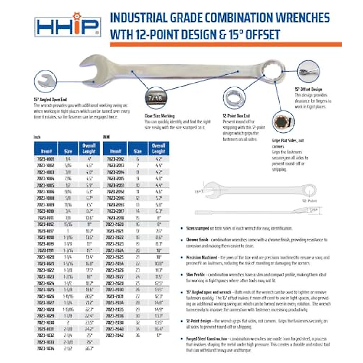 HHIP 7023-1005 Combination Wrench, 1/2"