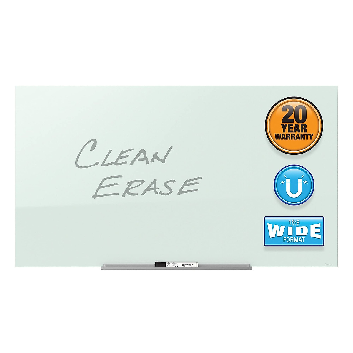 Quartet Magnetic Glass Dry Erase White Board, 74" x 42" Whiteboard, InvisaMount Horizontal Frameless Mounting (G7442IMW)