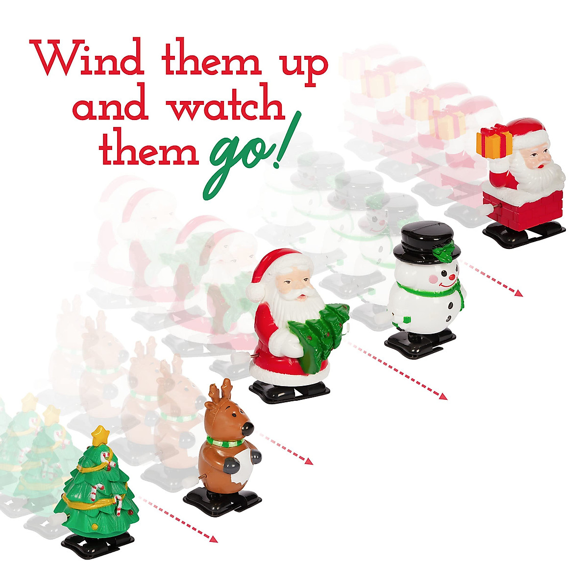 PREXTEX Christmas Wind up Stocking Stuffers- Santas and Snowmen Wind up Stocking Stuffers - Christmas Toys - 2 Santas, 1 Snowman, and 1 Reindeer.