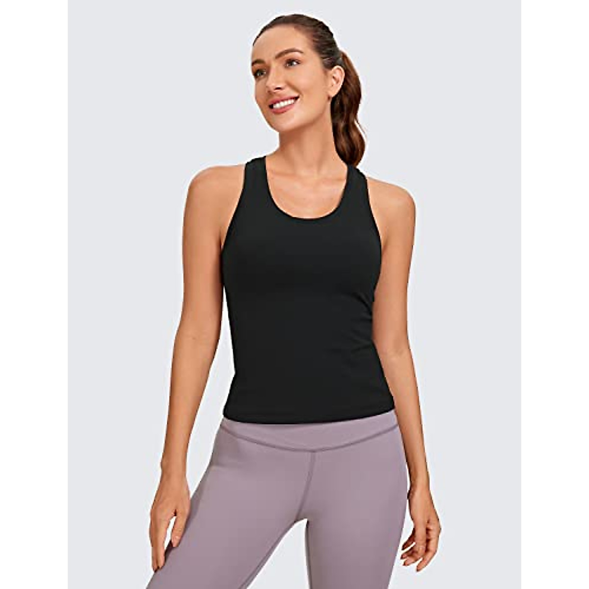 CRZ YOGA Butterluxe Racerback Workout Tank Tops for Women Sleeveless Gym Tops Athletic Yoga Shirts Camisole Black Medium