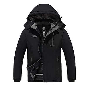 wantdo Men's Winter Hooded Ski Jacket Coat Waterproof Snowboard Jacket Black XL