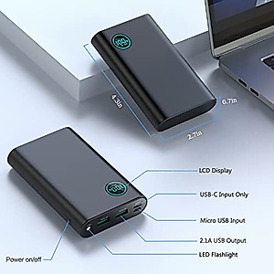 Portable Charger 10800mAh, Smallest LED Display Power Bank, Dual Output USB C Input High-speed Charging Battery Pack with Flashlight Compatible with iPhone 13 12 11 Pro Max X Samsung Galaxy iPad
