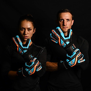 Renegade GK Talon Cyclone 2 Goalie Gloves with Pro-Tek Fingersaves | 4mm Hyper Grip & Duratek | Black, Orange, Blue Soccer Goalkeeper Gloves (Size 5, Kids, Boys, Girls, Roll Cut, Lvl 3)