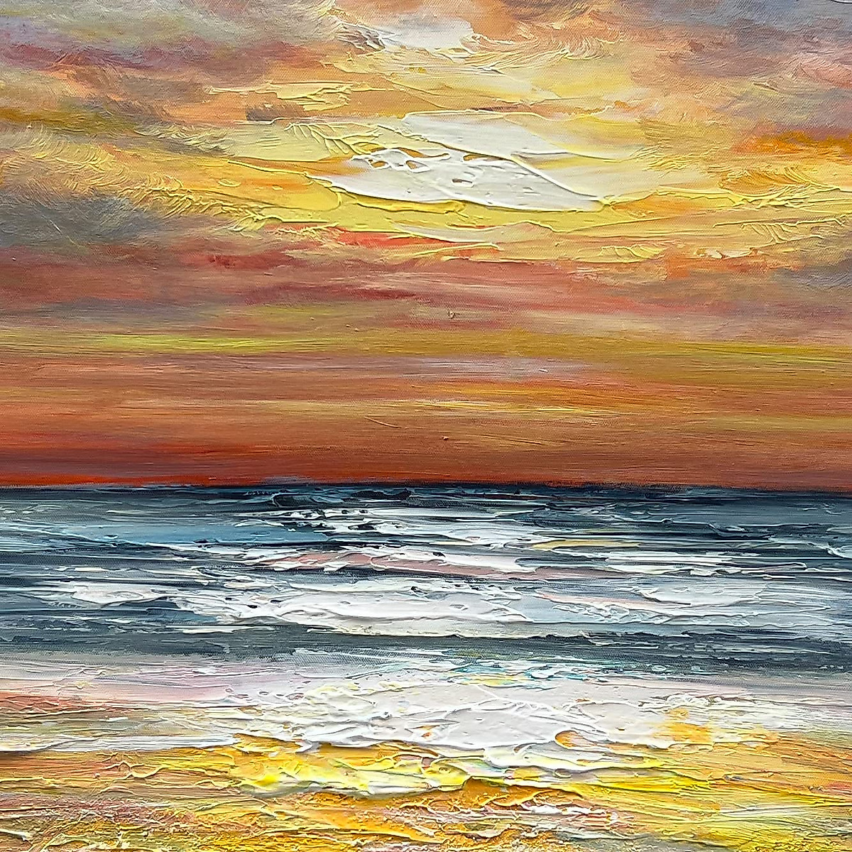 Limiyer Art Sea Sunrise Landscape Modern Abstract Oil painting Canvas Oil Painting wall art decoration 24x48 inch