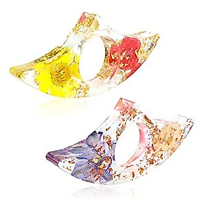 Prasacco 2 Pieces Book Page Holder, Dried Flower Resin Book Holders for Reading Thumb Ring Page Holder Flower Bookmark Reading Accessories for Readers Book Lovers Bookworm Bookmarks